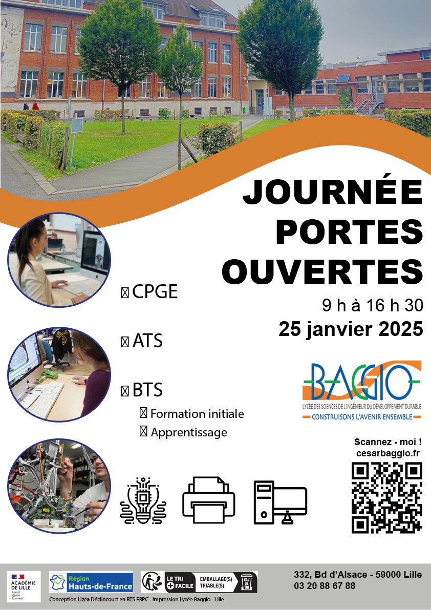JOURNÉE PORTE OUVERTES - 25 Janvier 2025 - 9h à 16h30 - Lycée César Baggio